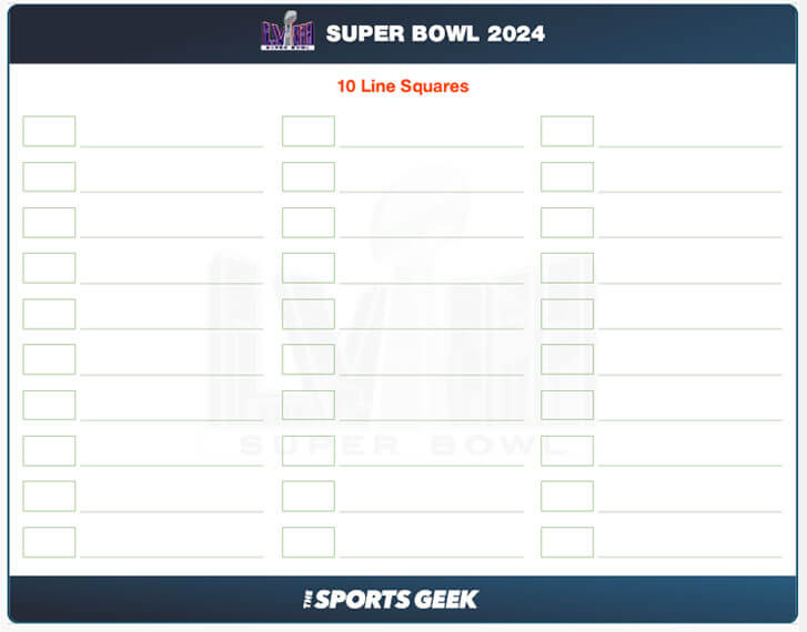 Free Super Bowl Squares Templates and Grids