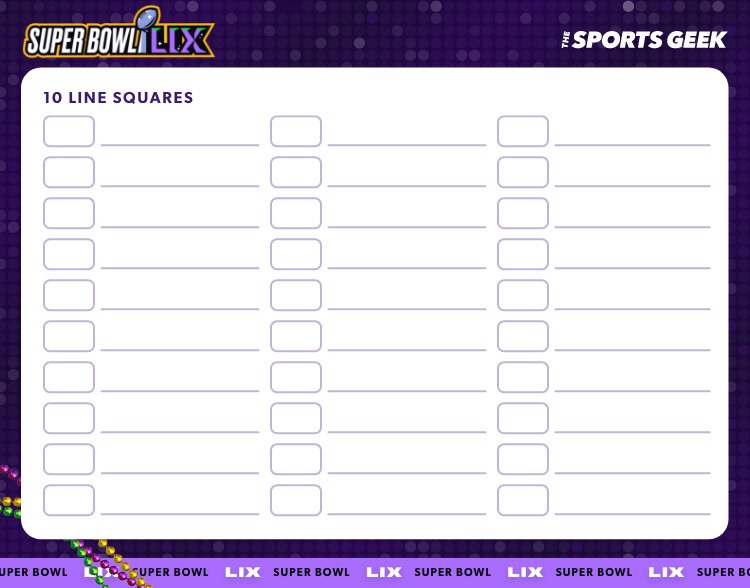 Free Super Bowl Squares Templates and Grids